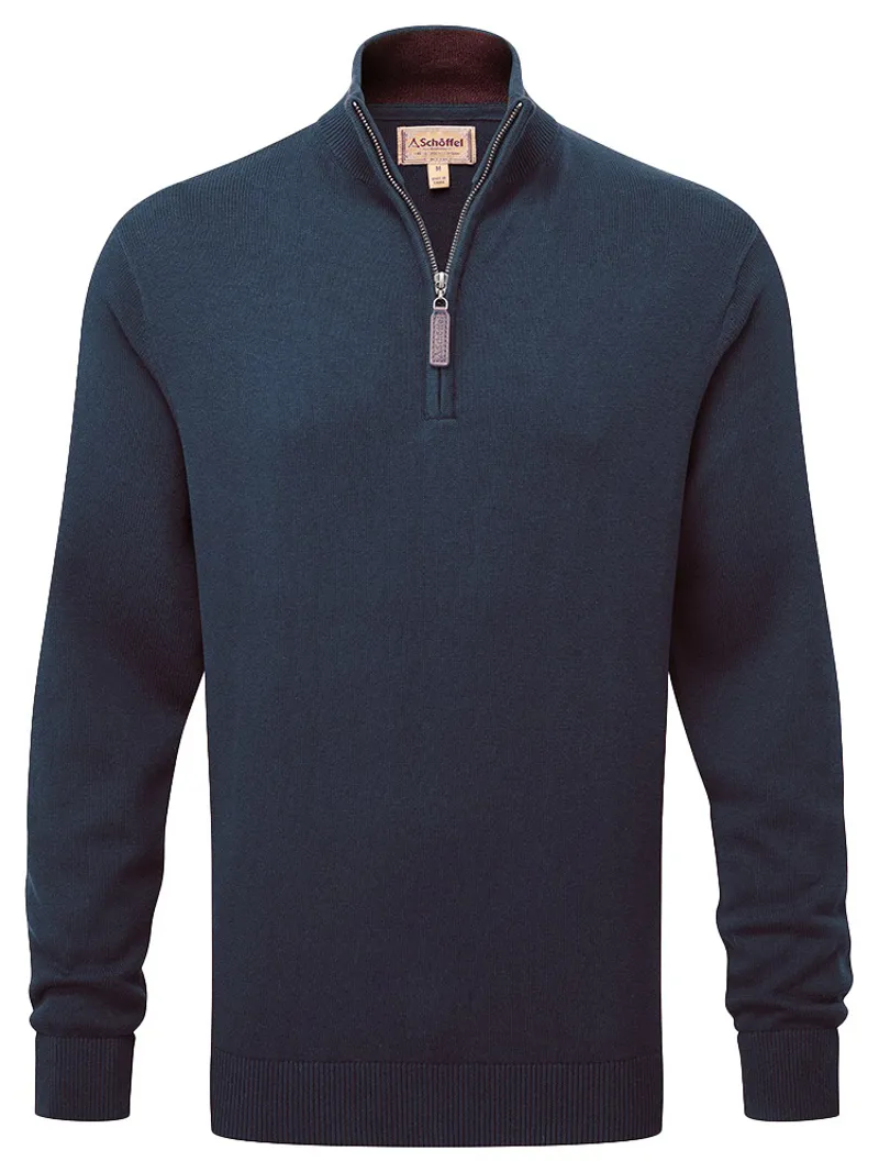 Schoffel Calton Cotton Cashmere 1/4 Zip Jumper Petrol Blue